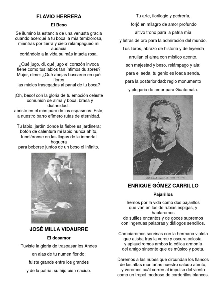 Poemas de Flavio Herrera, Jose Milla Vidaurre, Enrique Gomez Carrillo ...