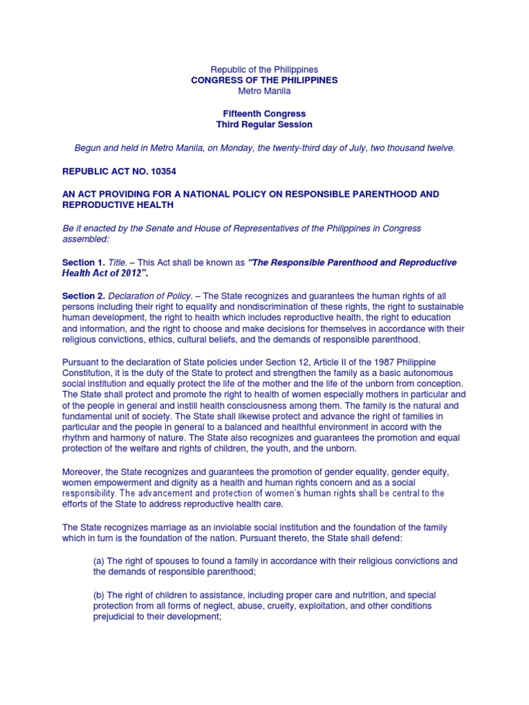 R.A. 10354-RH Law | PDF | Reproductive Health | Family Planning