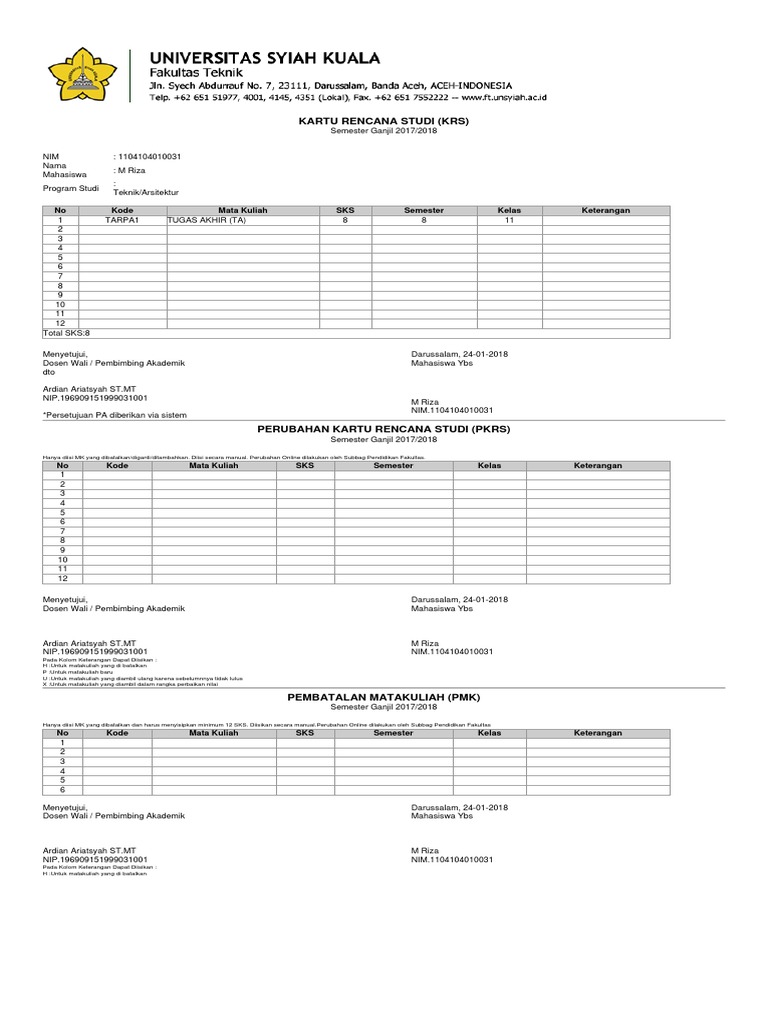 Cetak Formulir KRS | PDF