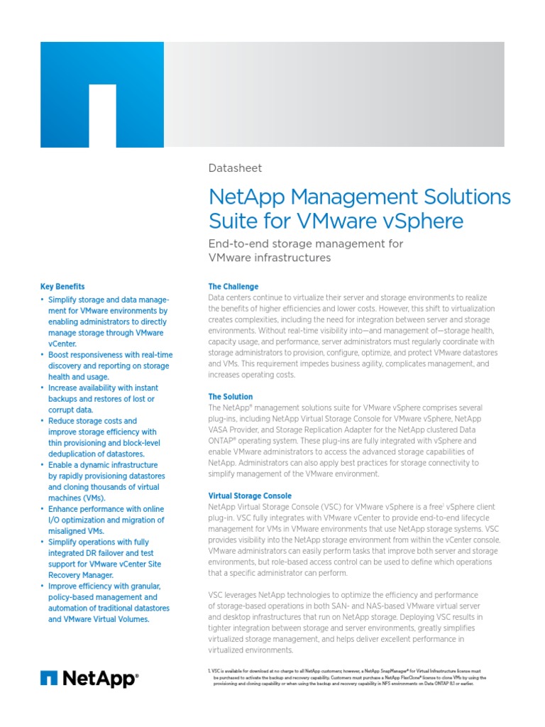 Netapp Management Solutions Suite For Vmware Vsphere: Datasheet | PDF ...