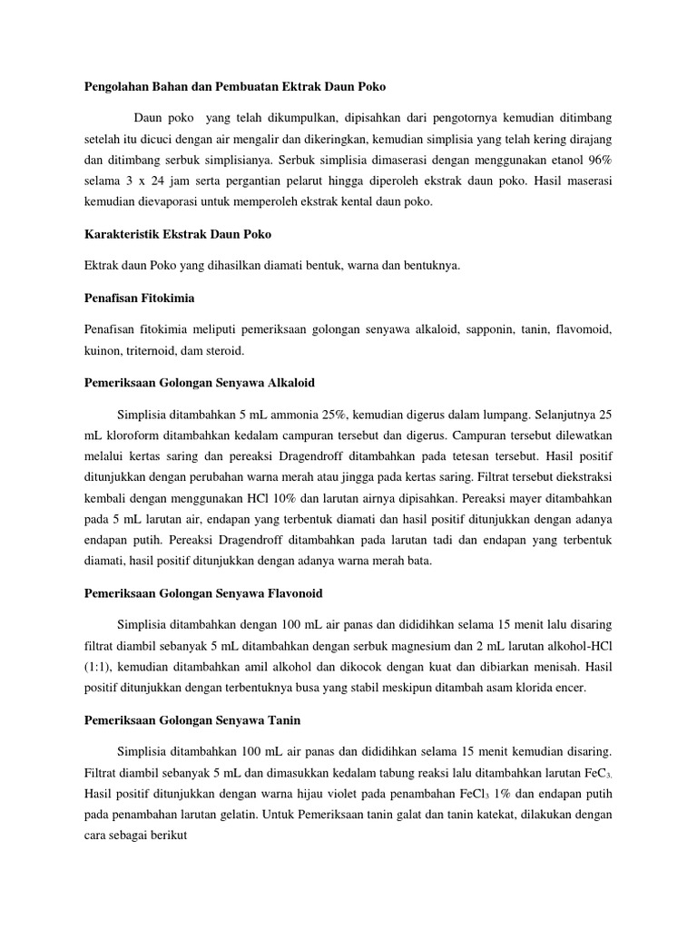 Pengolahan Bahan Dan Pembuatan Ektrak Daun Poko | PDF | Memasak ...