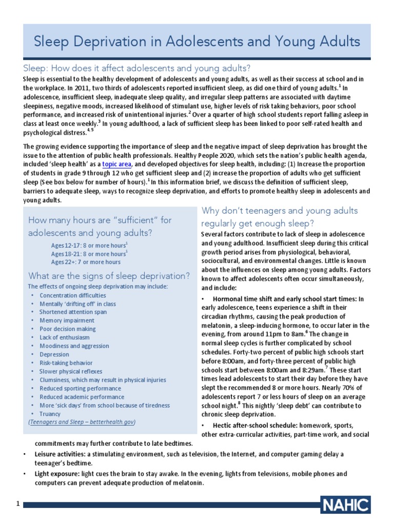 Sleep Deprivation Adolescent and Young Adults | PDF | Sleep | Adolescence