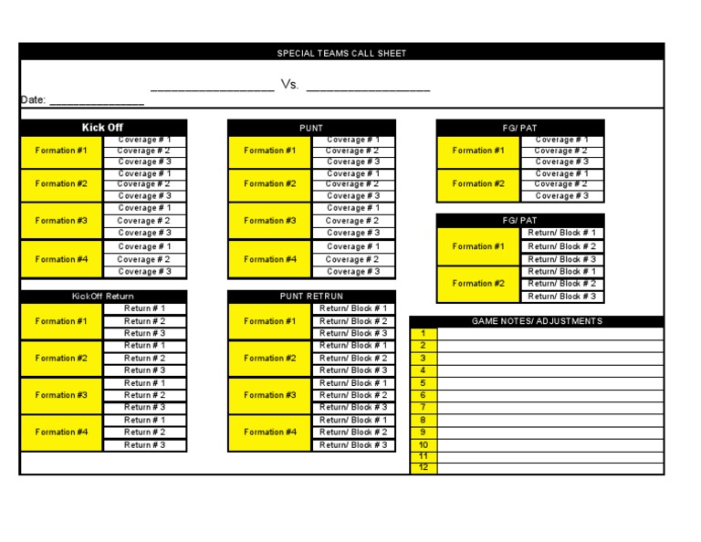 Special Teams Call Sheet | PDF | American Football | National Football ...