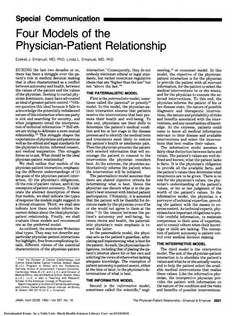 Four Models of The Physician-Patient Relationship | PDF | Breast Cancer ...