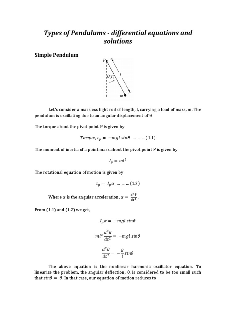 Types of Pendulums | PDF | Rotation Around A Fixed Axis | Physical ...