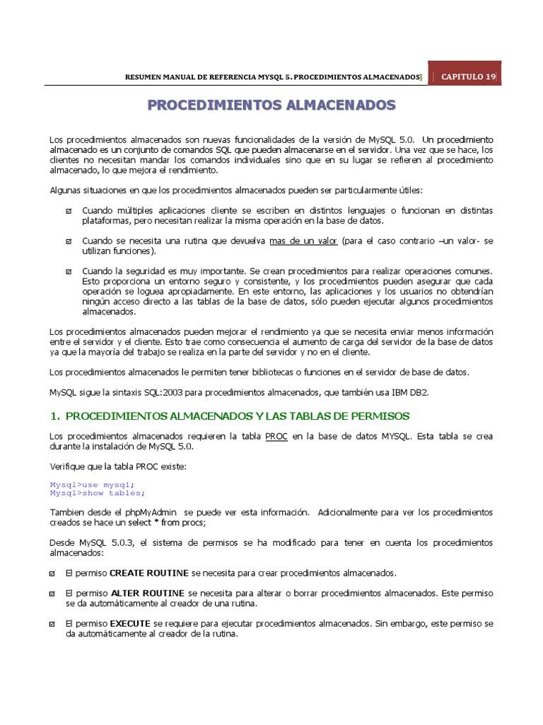 Teoria Procedimientos Almacenados | Descargar gratis PDF | SQL | Tabla ...