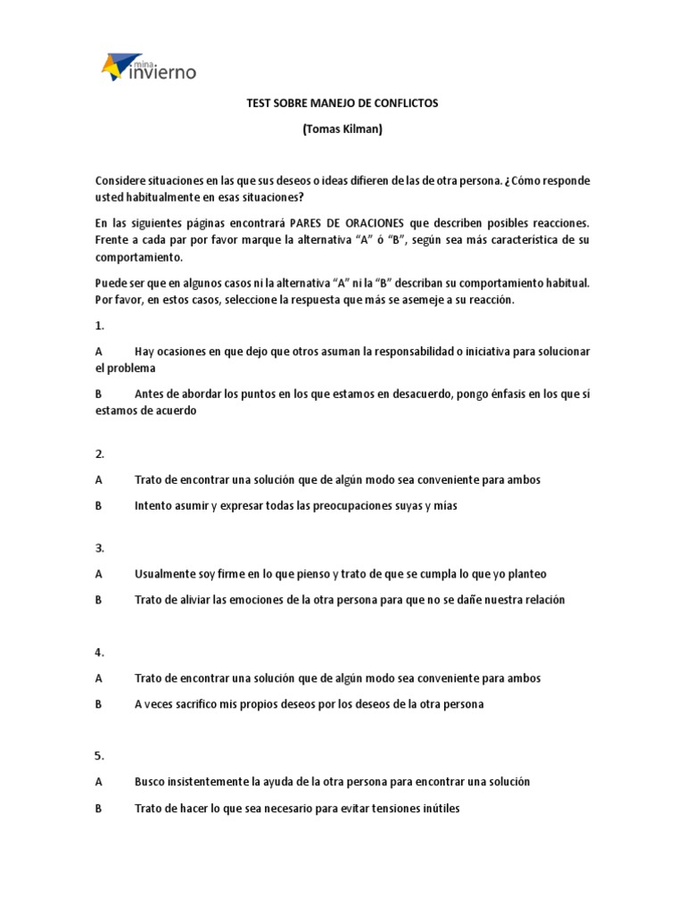Test de Manejo de Conflictos Kilmann | PDF | Science | Ciencia filosófica