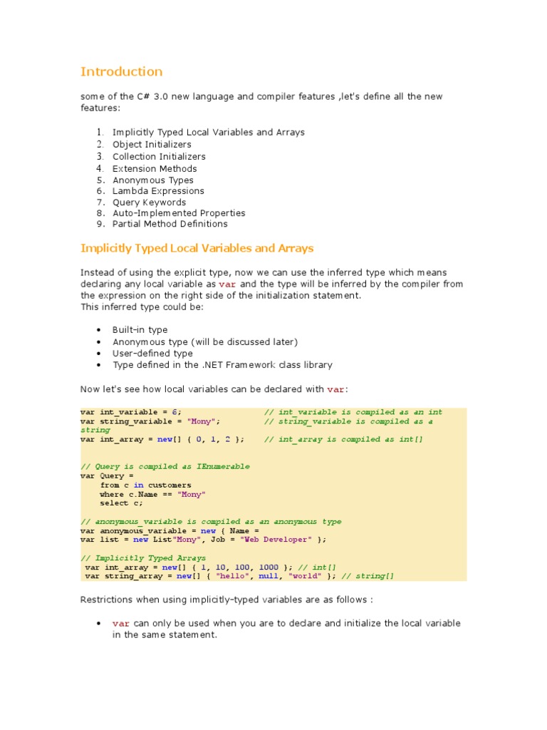 New Features of C# | PDF | Anonymous Function | C Sharp (Programming Language)