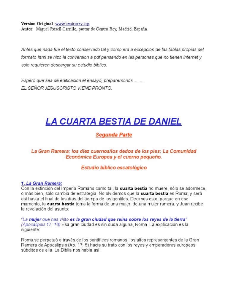La Cuarta Bestia de Daniel 2° Parte | PDF | Santo Imperio Romano ...