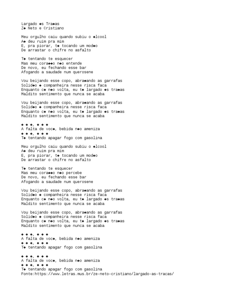 Letra Zé Neto e Cristiano - Largado As Traças | PDF