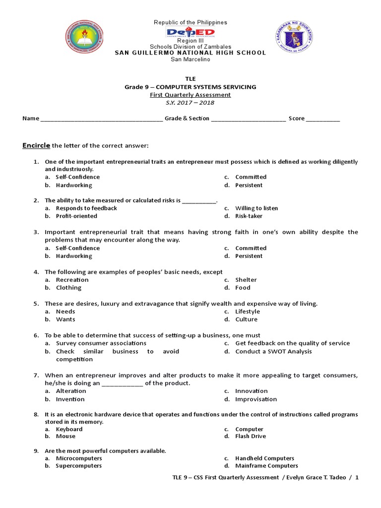 CSS 9 Exam - First Grading | PDF | Personal Computers | Computer Hardware