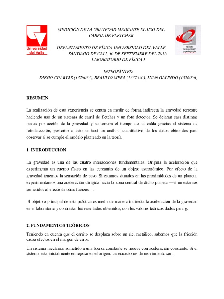 Lab Fisica 1 Carril de Fletcher | PDF | Gravedad | Fuerza