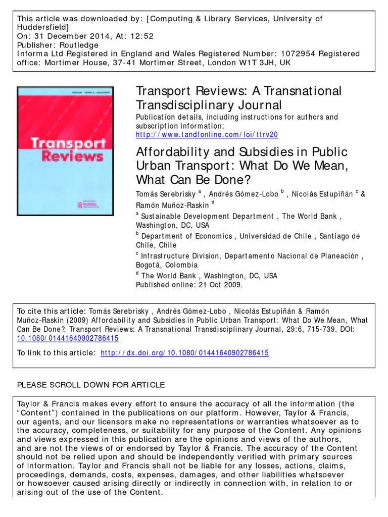 Transport Reviews: A Transnational Transdisciplinary Journal | PDF ...