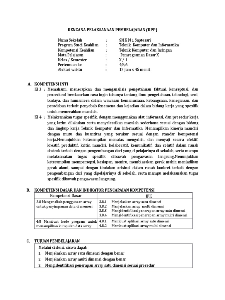 RPP Pemrograman Dasar X Pert 456 | PDF