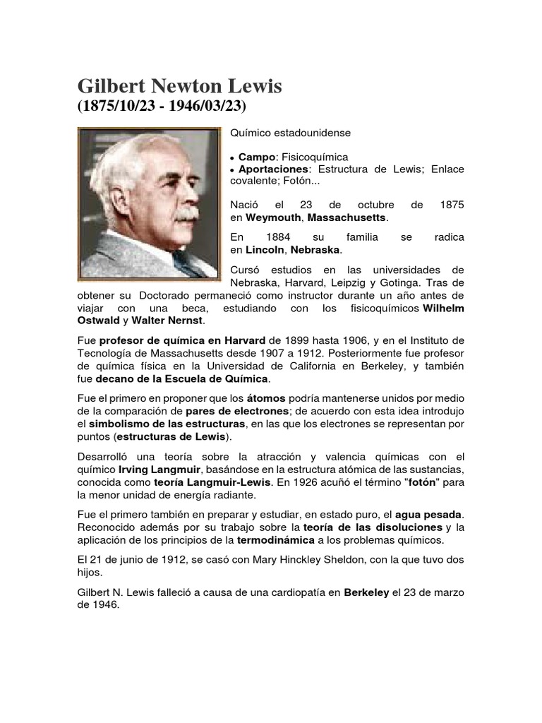 Gilbert Newton Lewis | Ciencias fisicas | Ciencia