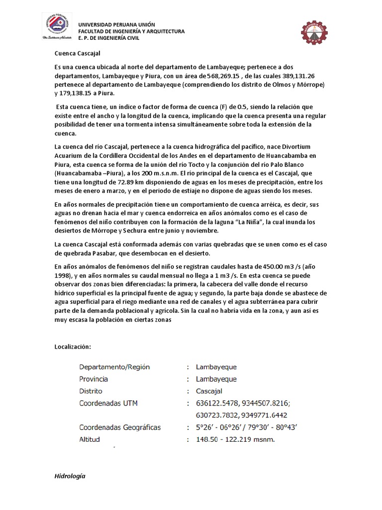 Cuenca Cascajal Todo | PDF | Precipitación | Cuenca de drenaje