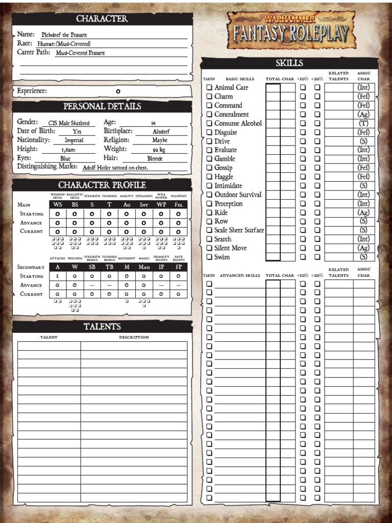RPG Character Profile Template | PDF | Military | Violence