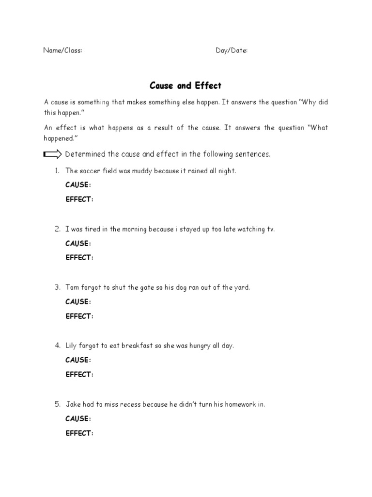 Cause and Effect Worksheet for Grade 3 | PDF | Language Arts & Discipline