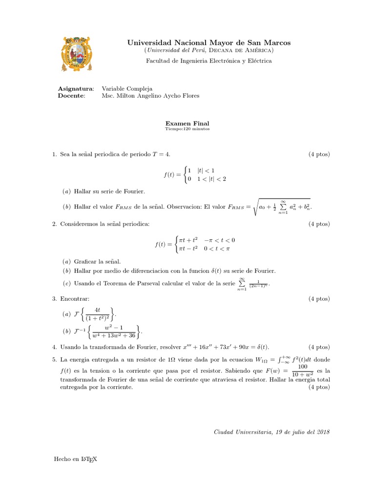 Examen Final Variable Compleja | PDF | Electromagnetismo | Análisis
