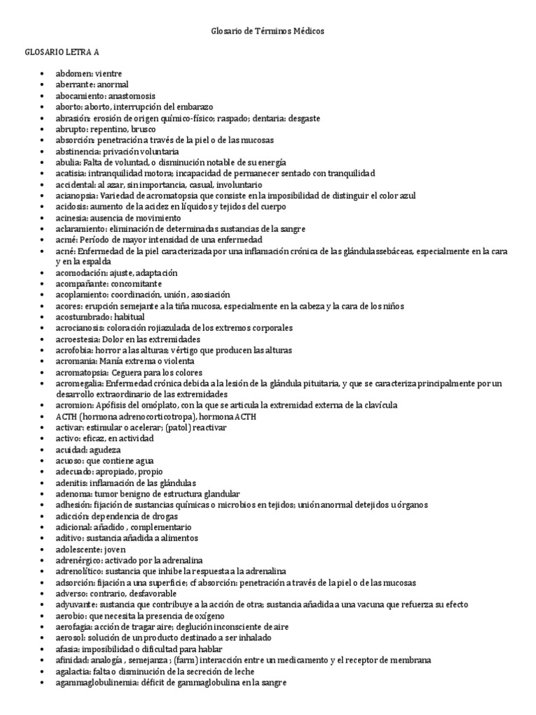 Glosario de Términos Médicos A | PDF | Inflamación | Sangre