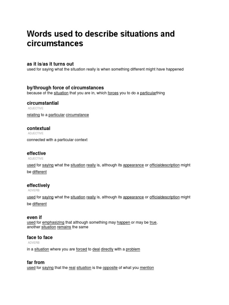 Words Used To Describe Situations and Circumstances | PDF | Adjective ...