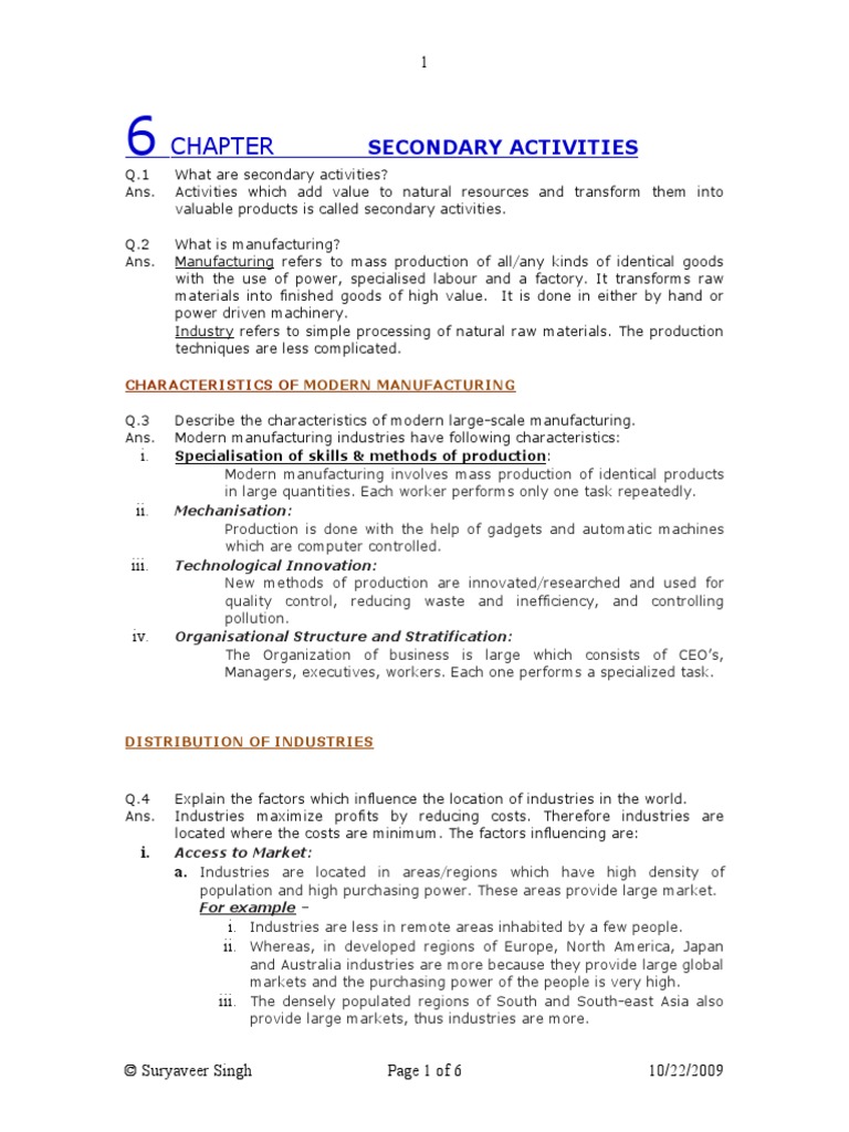 CHAPTER-6 Secondary Activities PDF | PDF | Textiles | Cotton