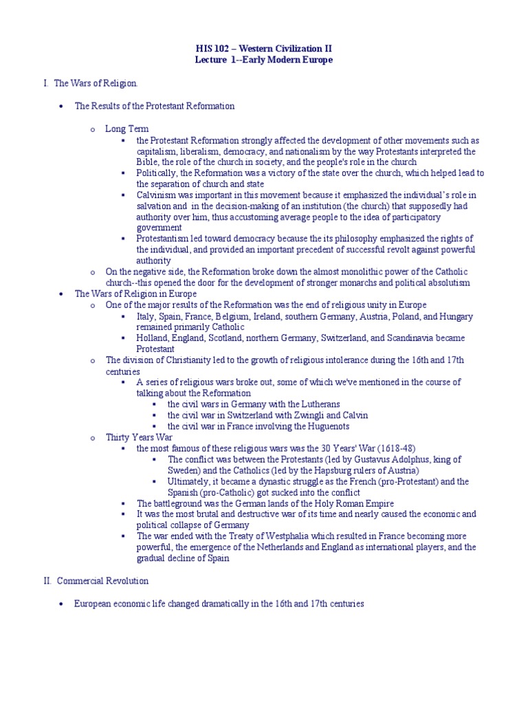 HIS 102 - Western Civilization II Lecture 1 - Early Modern Europe | PDF ...