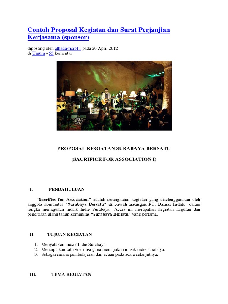 Contoh Proposal Kegiatan Dan Surat Perjanjian Kerjasama (Sponsor) | PDF