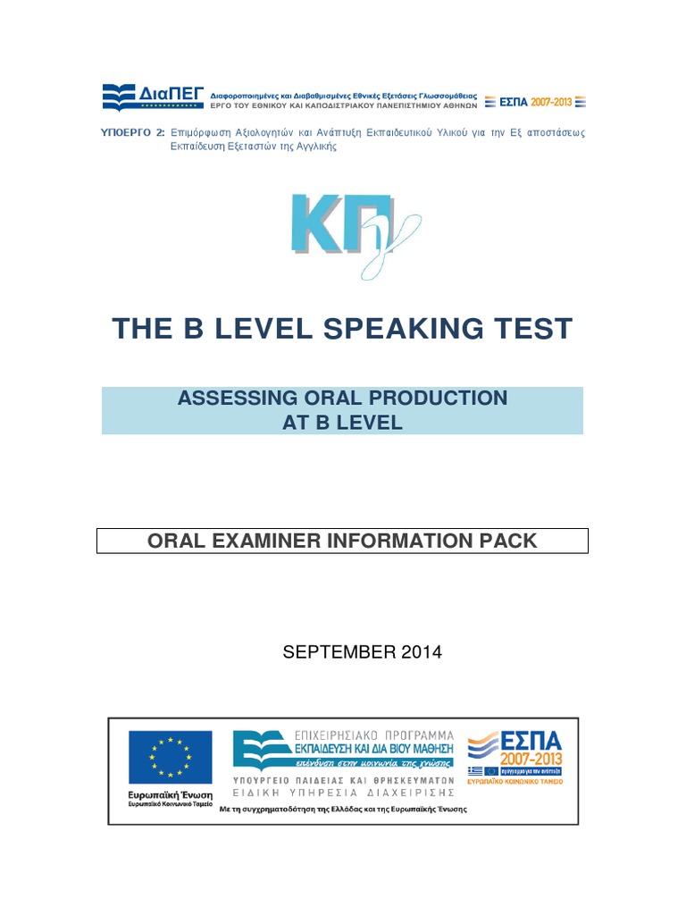 B Level English Speaking Exam Guide | PDF | Test (Assessment) | Question
