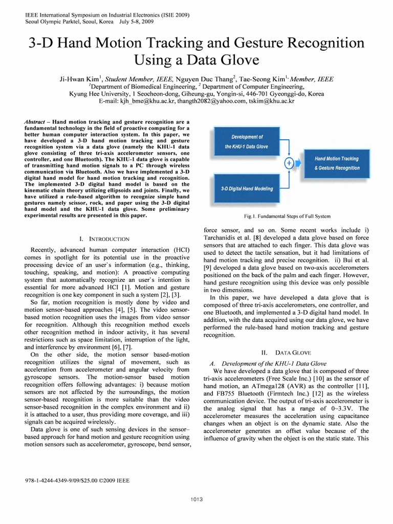 3-D Hand Motion Tracking and Gesture Recognition PDF | PDF ...