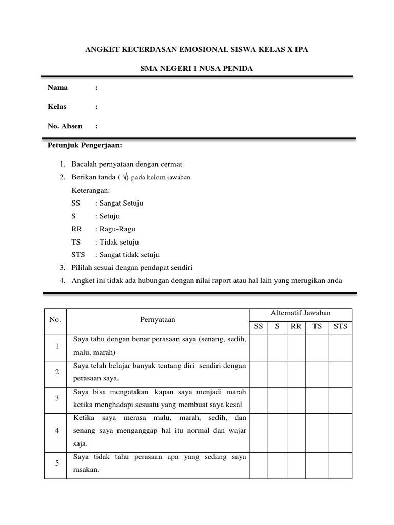 Angket Kecerdasan Emosional Siswa X IPA | PDF