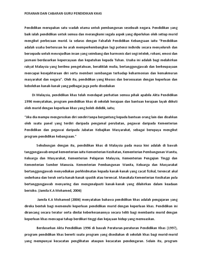 Peranan Dan Cabaran Guru Pendidikan Khas | PDF