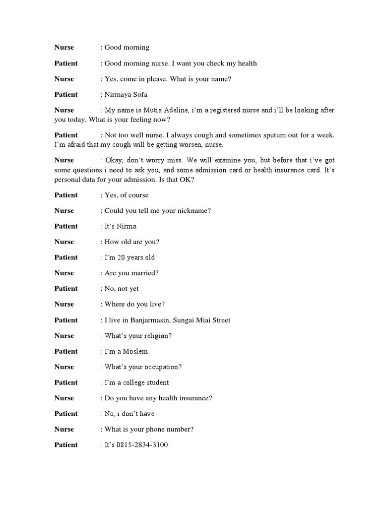 Dialog Nurse Dan Pasien | PDF | Wellness