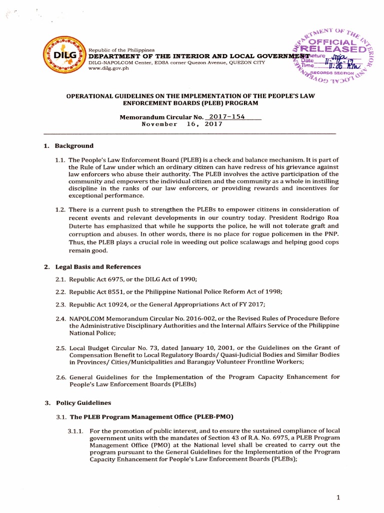 DILG MC 2017-154 PLEB Guidelines PDF | PDF DILG MC 2017-154 PLEB Guidelines PDF | PDF