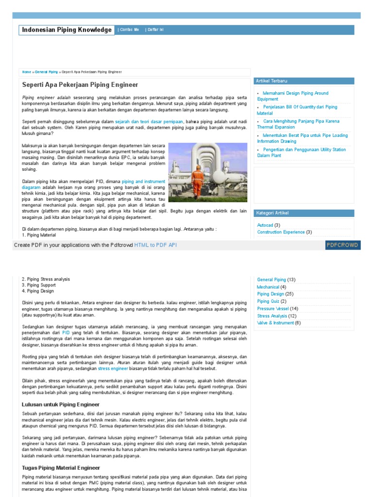 Pekerjaan dan Peran Piping Engineer | PDF
