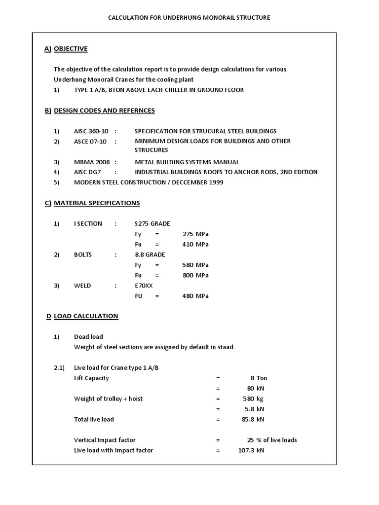 Monorail Crane Girder Calculation | PDF | Bending | Beam (Structure)