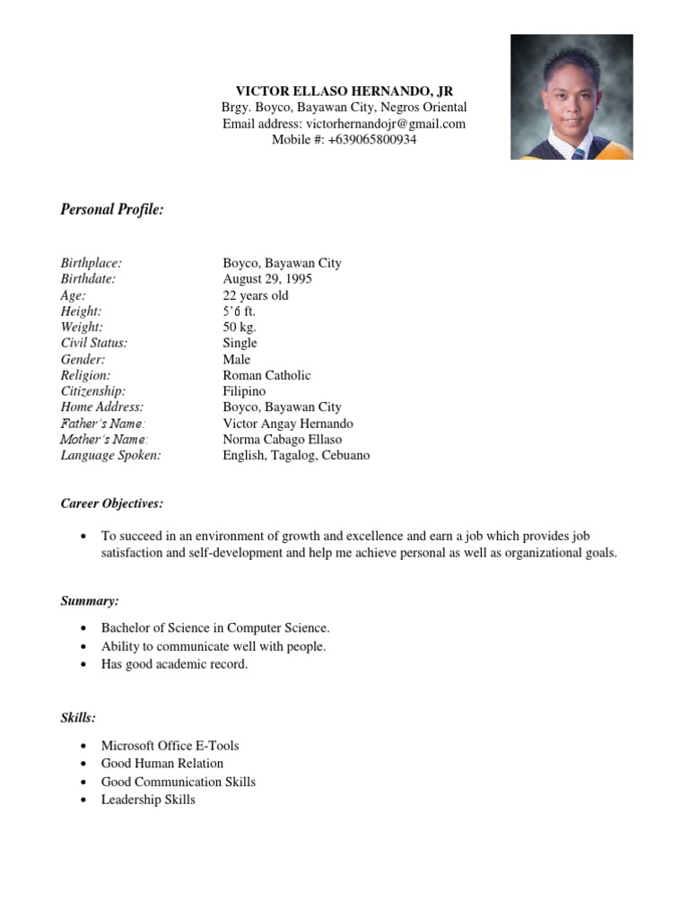 Resume (Victor Hernando JR.) | PDF | Behavior Modification