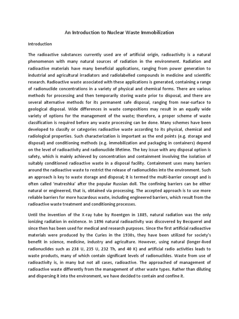 Introduction To Waste Management | PDF | Radioactive Waste | Nuclear Power