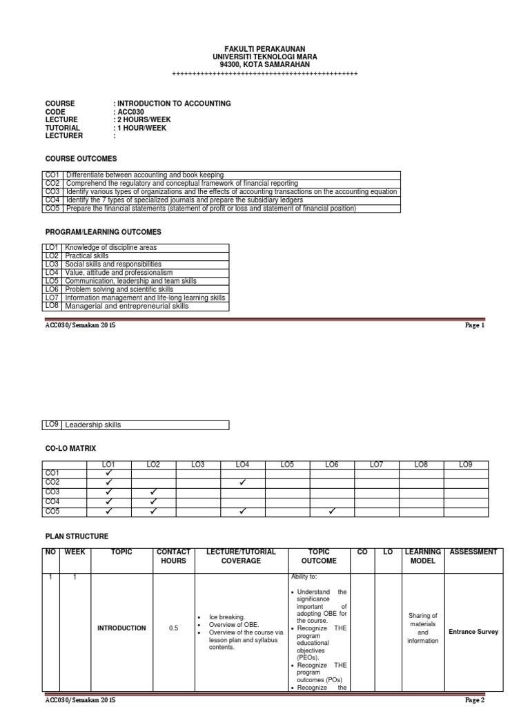 Lesson Plan ACC030 | PDF | Service Industries | Cognition