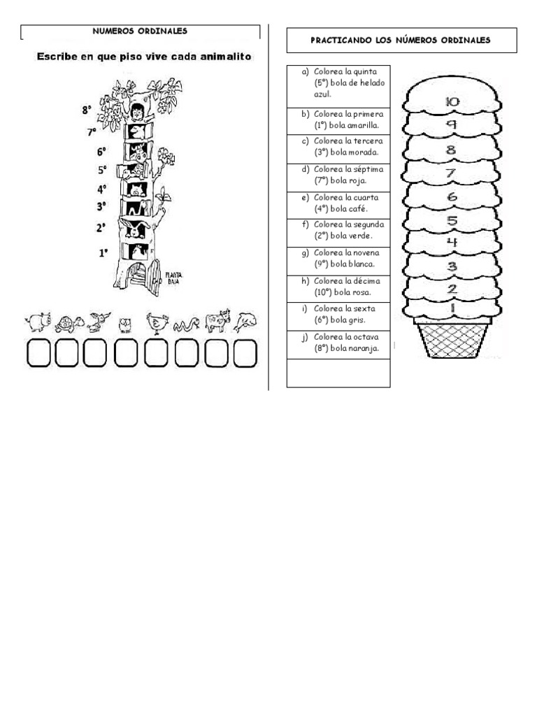 Hoja De Trabajo De Numeros Ordinales 1 10