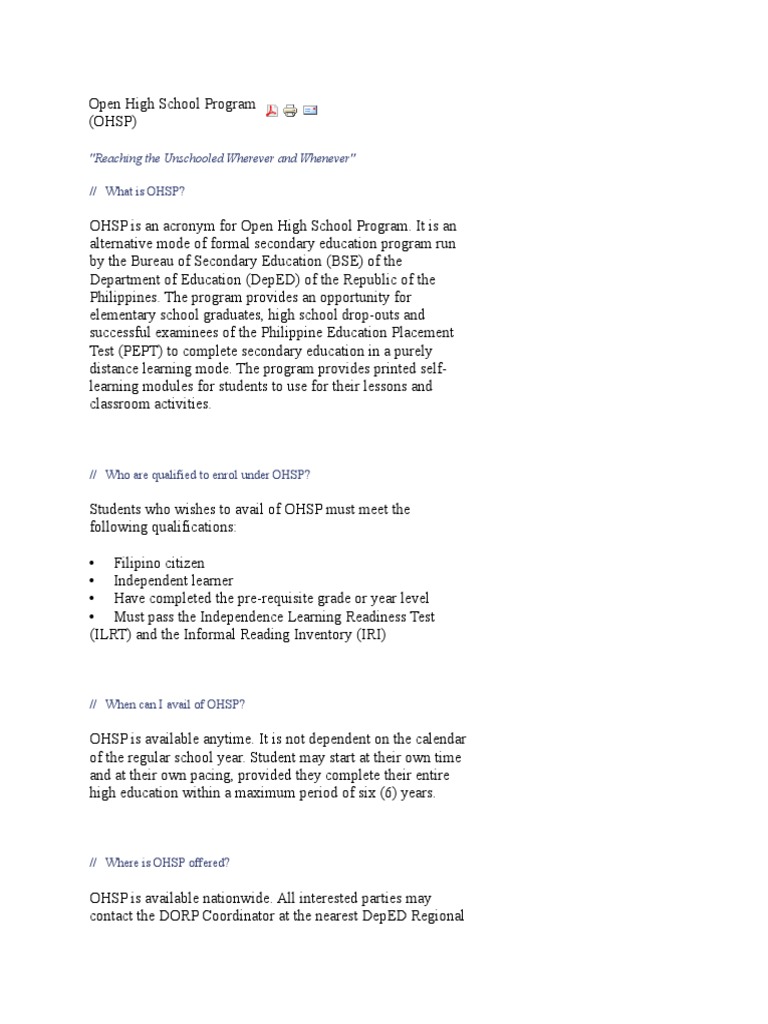 Open High School Program | PDF | Metro Manila | Quality Of Life
