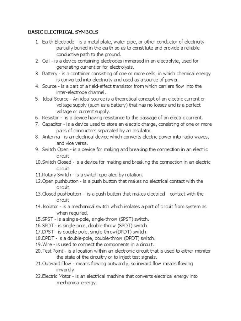 Basic Electrical Symbols | PDF | Switch | Electricity