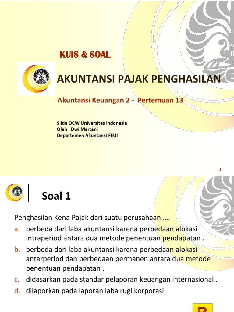 SOAL AK2 Pertemuan 13 Akuntansi Pajak Penghasilan PDF | PDF