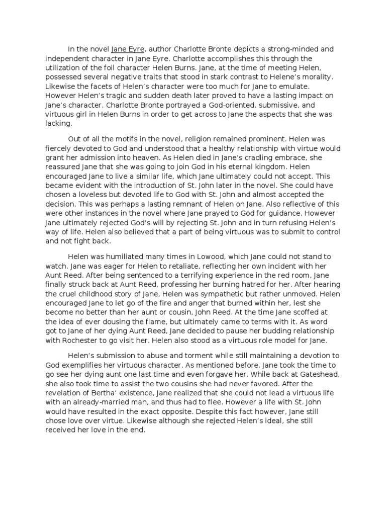 Jane Eyre Essay 1 | PDF | Jane Eyre | Virtue