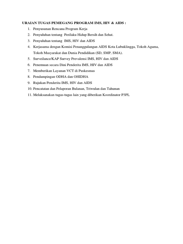 Uraian Tugas Pemegang Program Ims | PDF