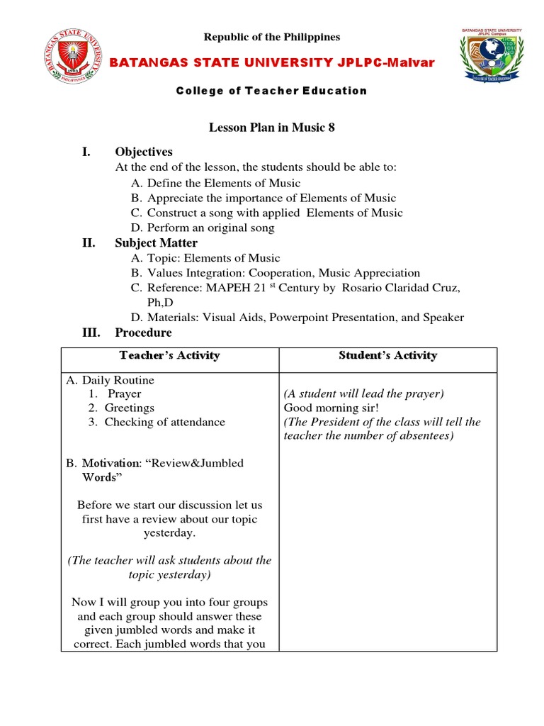 Lesson Plan | PDF | Sound | Performing Arts
