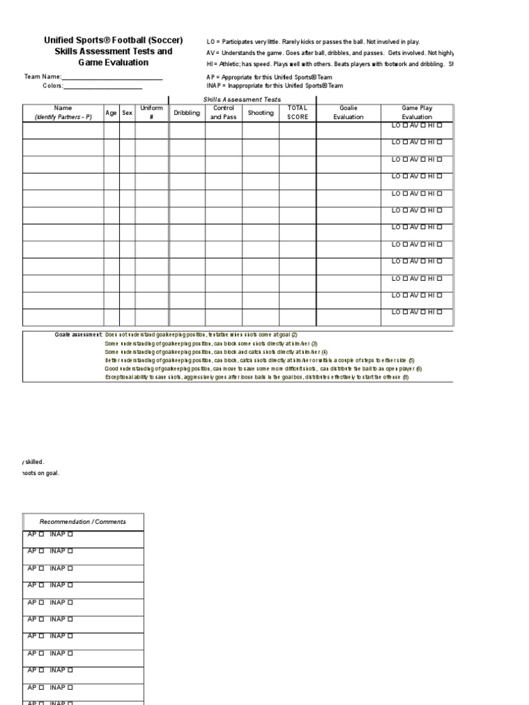 5.3-Unified Soccer Assessment Sheet | PDF | Games Of Physical Skill ...
