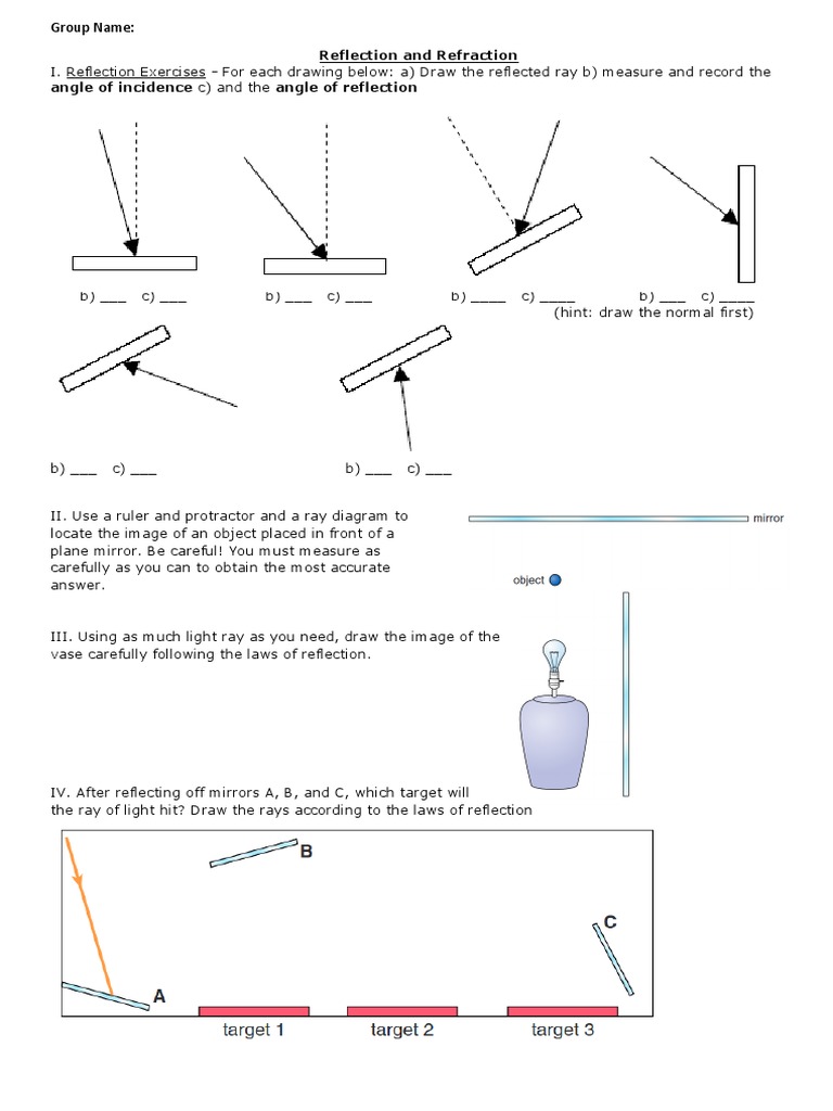 Reflection and Refraction Exercises | PDF | Teaching Methods & Materials