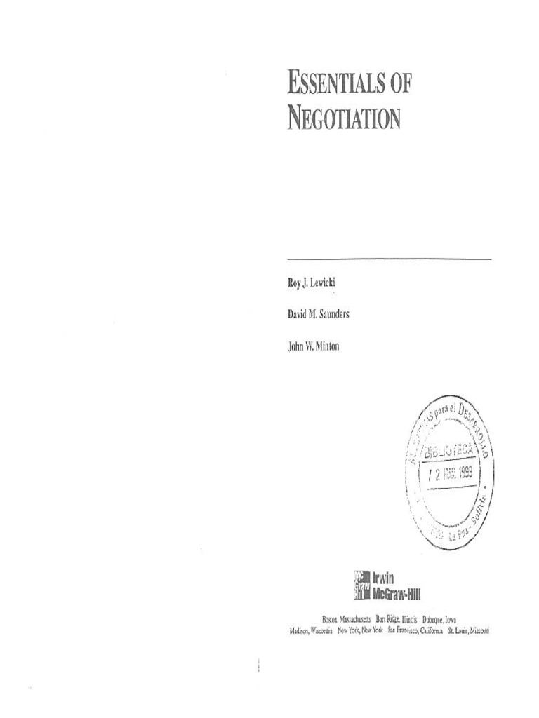 Lewicki's Negotiation Essentials Guide | PDF