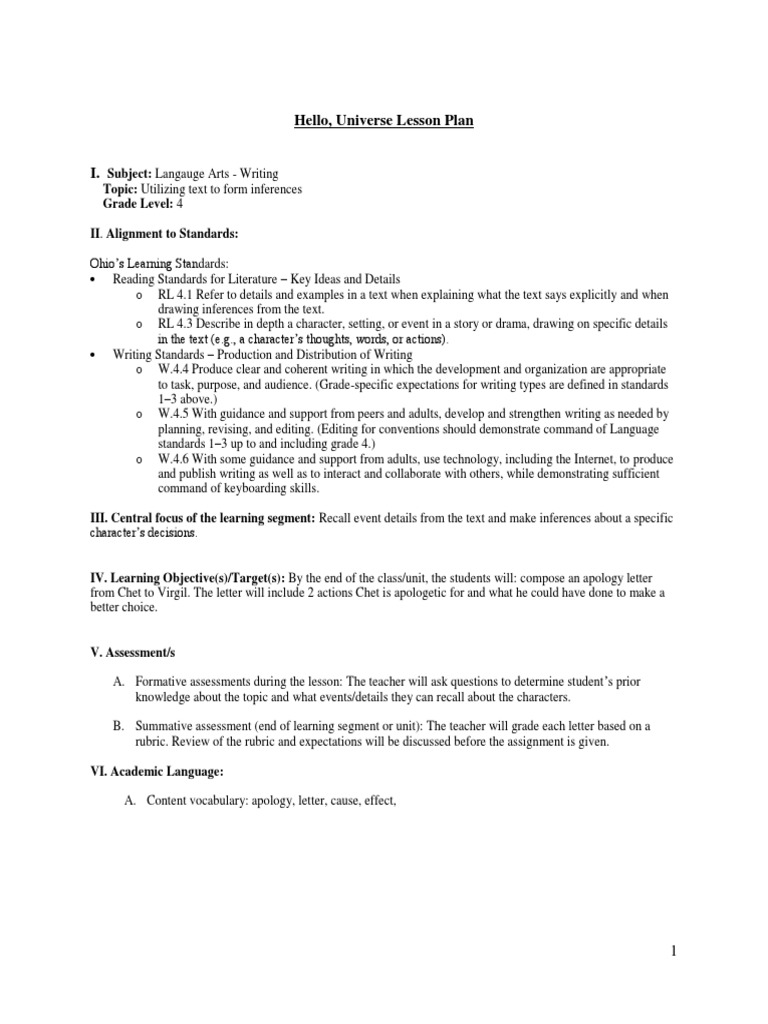 Hello Universe Lesson Plan | PDF | Educational Assessment | Semiotics